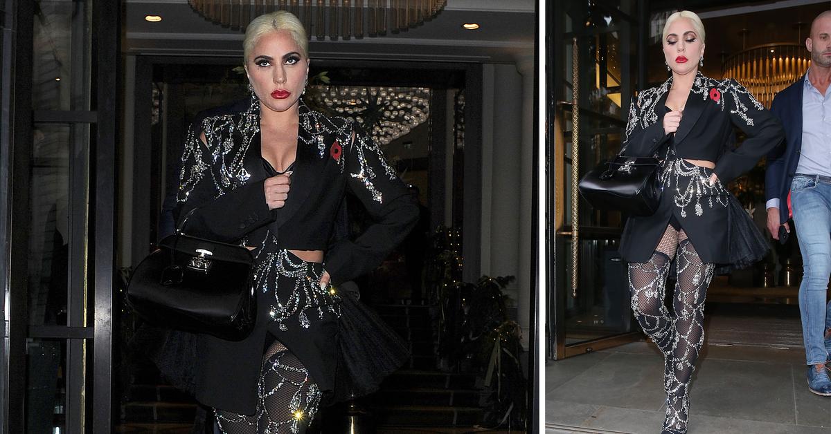 Lady Gaga Wears Bedazzled Fishnet Stockings & Blazer Dress: Photos